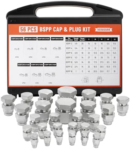 Amazon.com: Venussar 56 Pcs BSPP Cap and Plug Kit, Hydraulic Cap and ...