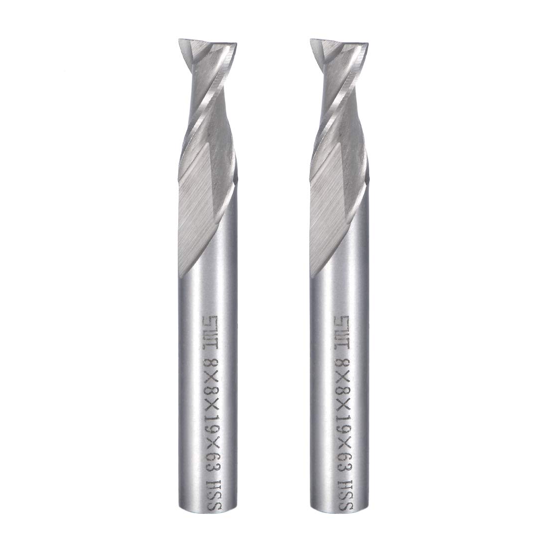 sourcingmap 2pcs 8mm Shank 8mm x 19mm Straight Flat Nose End Mill ...
