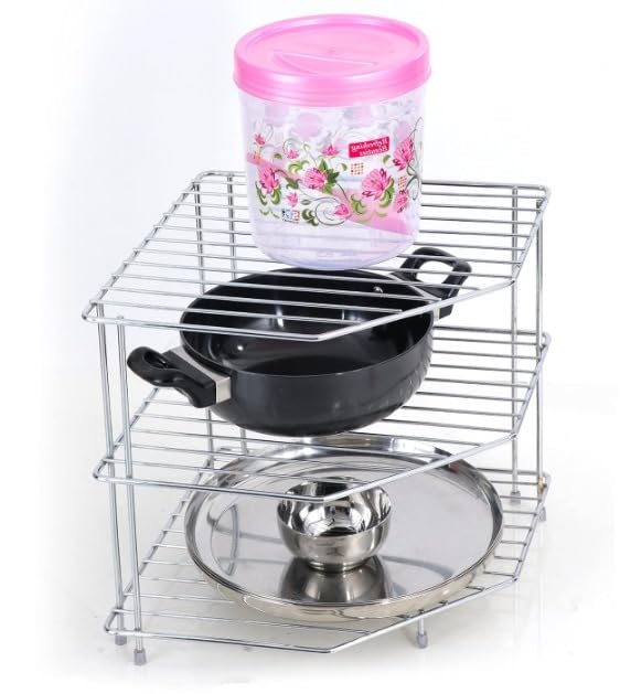 SRA COLLECTION'S Steel Corner Rack Stainless Steel 3-Tier Storage Rack ...