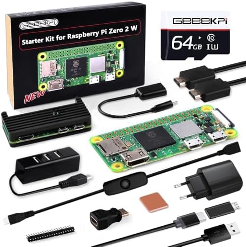 GeeekPi Raspberry Pi Zero 2 W Starter Kit with RPi Zero 2 W Aluminum Case,64GB SD Card Preloaded ...