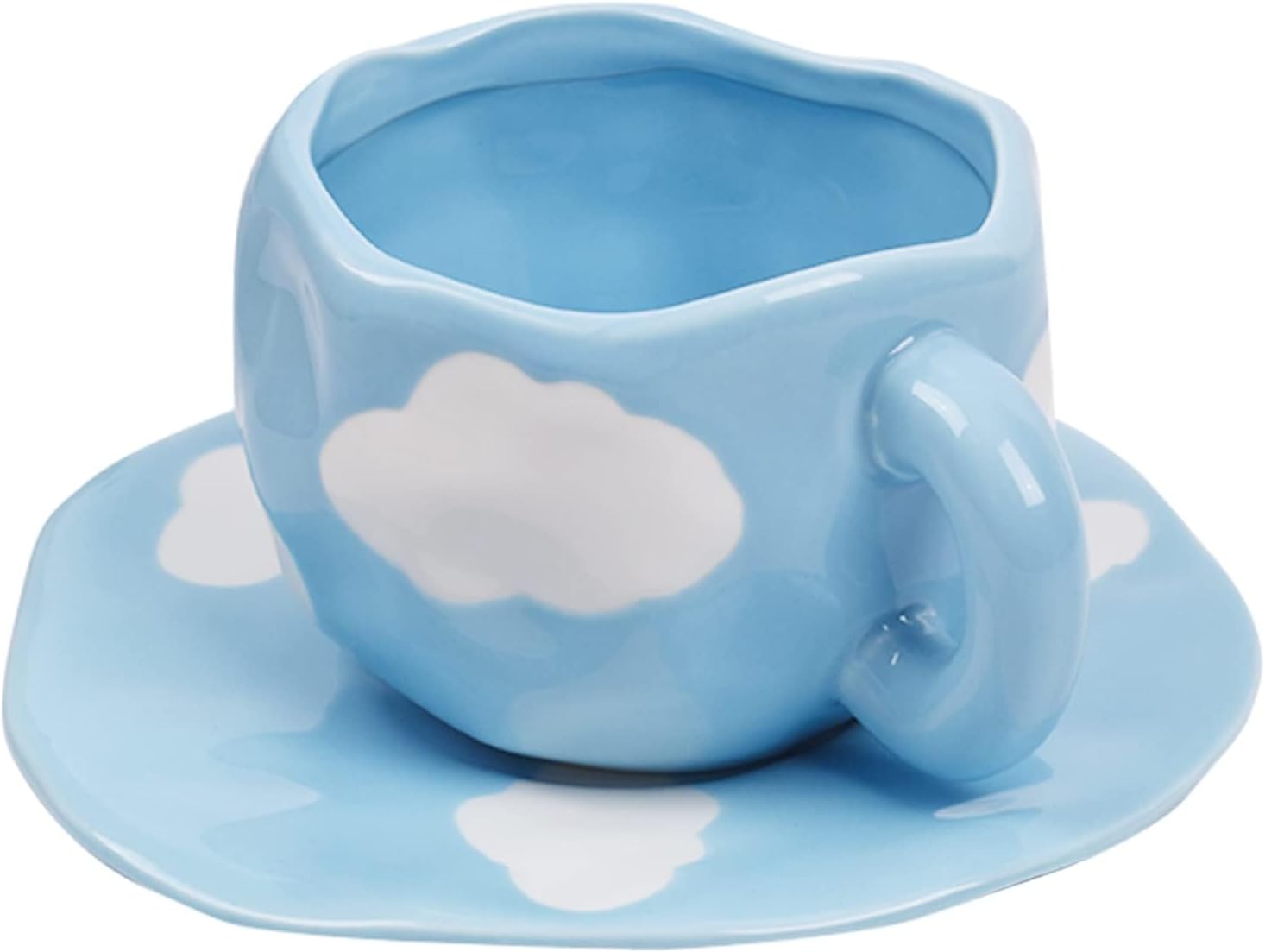 Amazon.com | Pumtus Ceramic Coffee Mug with Saucer, 10 OZ Cute Cloud ...