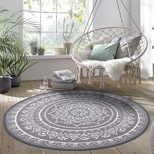 Vaukki Reversible Boho Round Rugs, Plastic Straw Outdoor Mat, Outdoor ...
