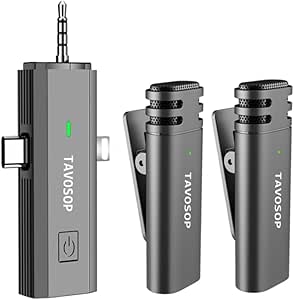 Amazon.com: TAVOSOP Dual Wireless Lavalier Lapel Microphone for iPhone, Android, Camera-Cordless ...