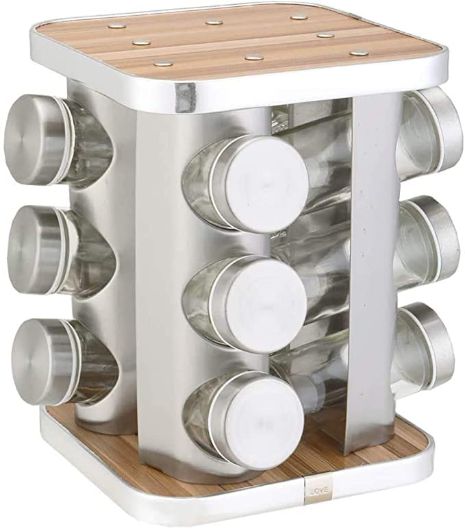 Buy HIKI ZIKI Wooden Square Spice Rack | 12pcs Revolving Spice Rack ...