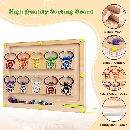 Magnetic Color and Number Maze Board – Wooden Montessori Counting Toys ...
