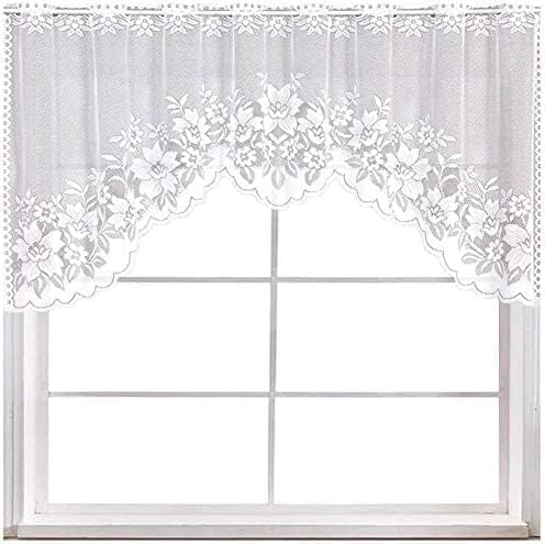 Amazon.com: WUBODTI Vintage White Sheer Voile Valance Curtains Floral ...