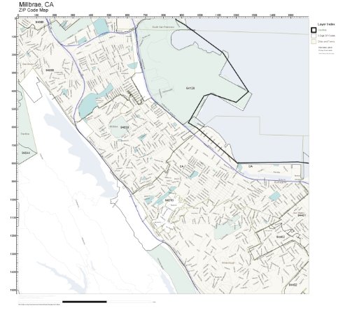 Amazon.com : ZIP Code Wall Map of Millbrae, CA ZIP Code Map Not ...