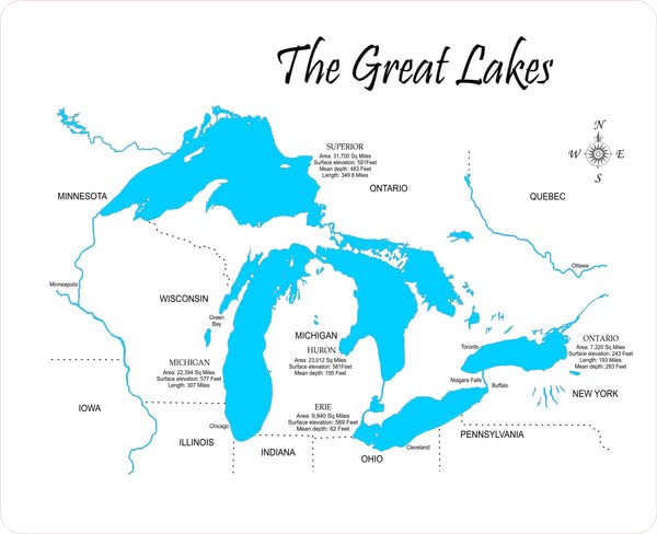 Amazon.com: The Great Lakes: Contemporary Wood Laser Engraved Map ...