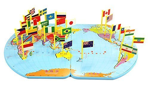 Monty Maestro - Map of World with National Flags Wooden World Map ...