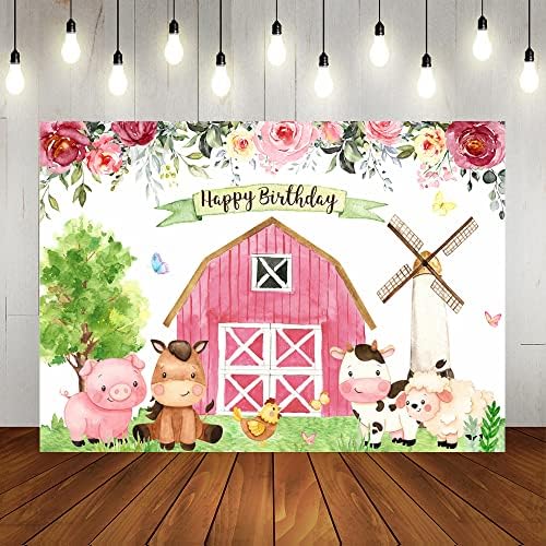 Amazon.com : Pink Farm Party Decorations,6x3.6FT Pink Farm Happy ...