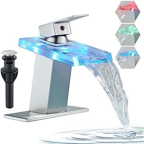 Kyatinsal LED Bathroom Sink Faucet - Brushed Nickel Single Hole or 4 ...