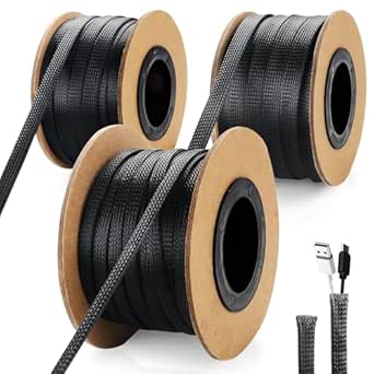 Amazon.com: 300 Feet 1/4, 1/2, 3/8 Inches Braided Wire Loom PET Cable ...