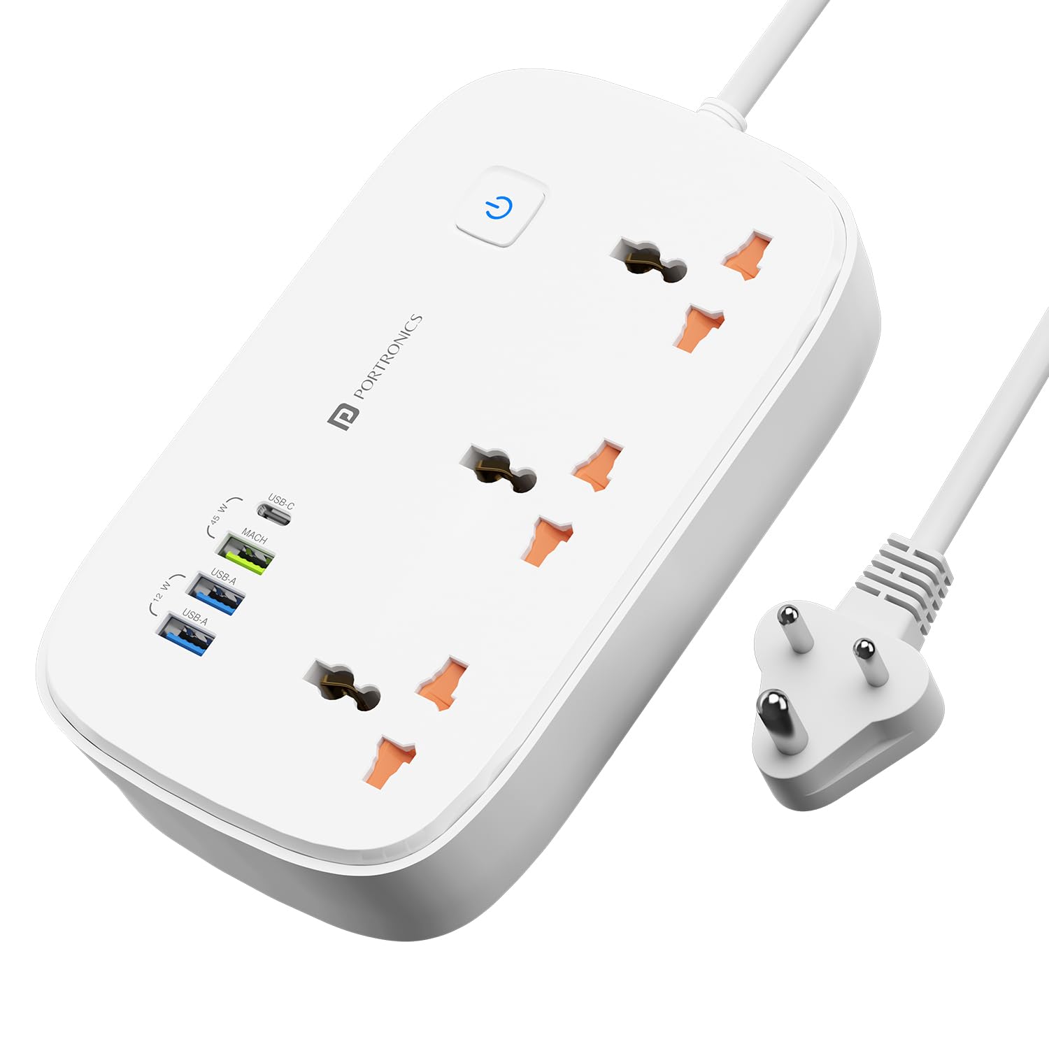 Portronics Power Plate 16 Extension Board with 45W Type-C PD Charging ...