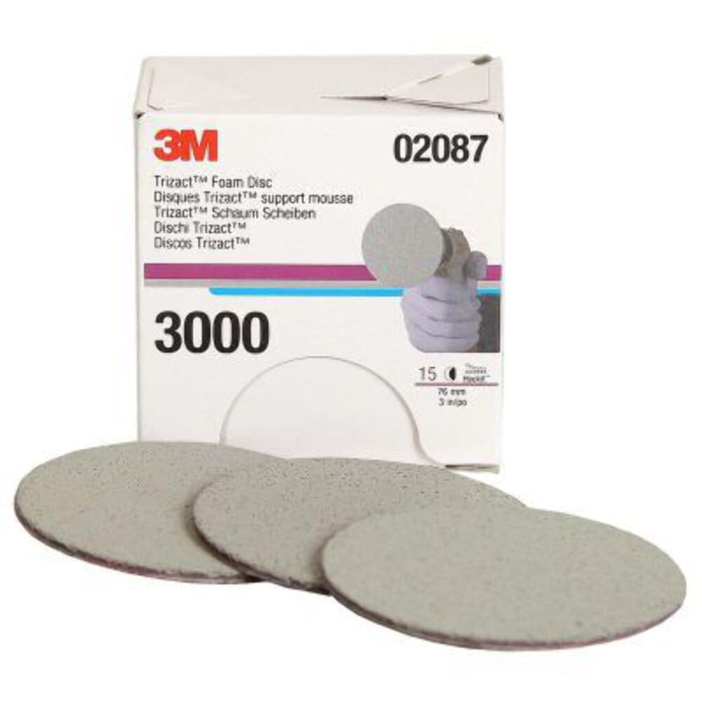 3M 02087 Trizact Hookit Foam Discs, 3 inch, P3000 Grit, 15 Per Box ...