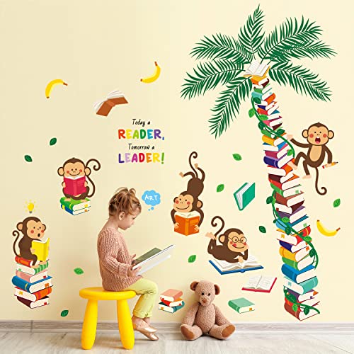 DECOWALL DSL-8065 Book Tree with Reading Monkey Wall Stickers ...