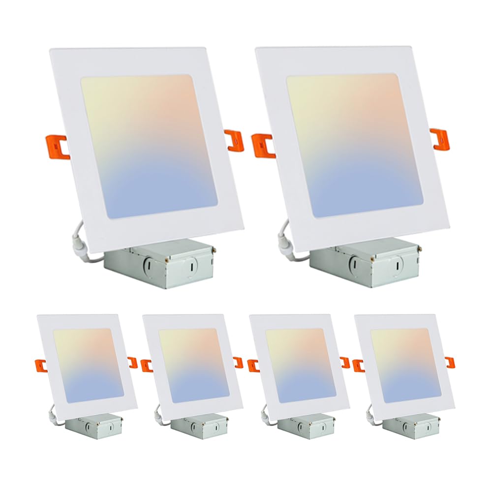 QIBANG 3CCT 6 Pack 6 inch Square Led Recessed Lights Dimmable Canless ...
