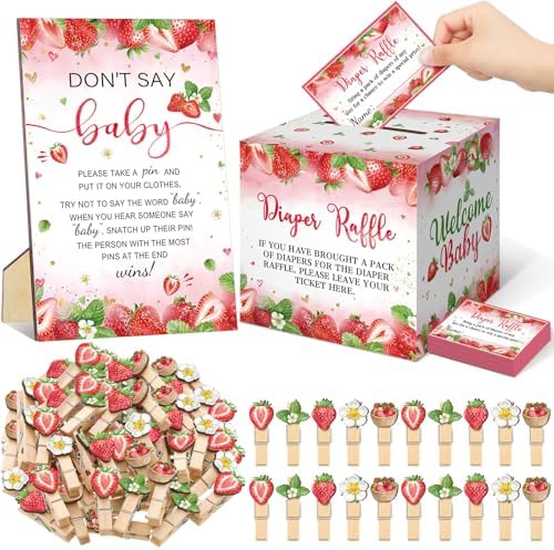 Amazon.com: Dispowreath 102 Pcs Strawberry Baby Shower Game Supplies ...