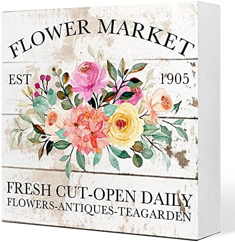 Amazon.com: Flower Market Fresh Cut Wooden Sign Desk Decor,Spring ...
