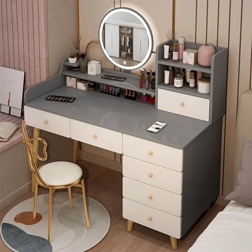 Amazon.com: Topjia Vanity Set with Mirror & Light, Wooden Makeup Vanity ...