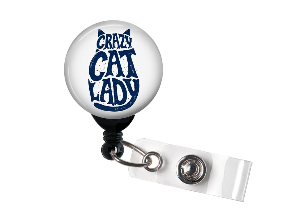 Amazon.com: Retractable Badge Reel, Crazy Cat Lady, Badge Holder, Cat ...