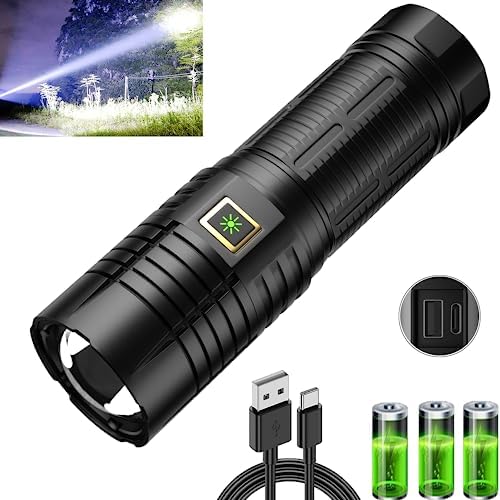 Rechargeable Spotlight Flashlight High Lumens, 90000 Lumen Super Bright ...