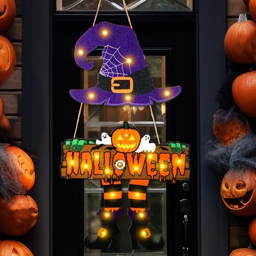 Amazon.com: Briwooody Led Halloween Witch Door Sign Light Up Halloween ...