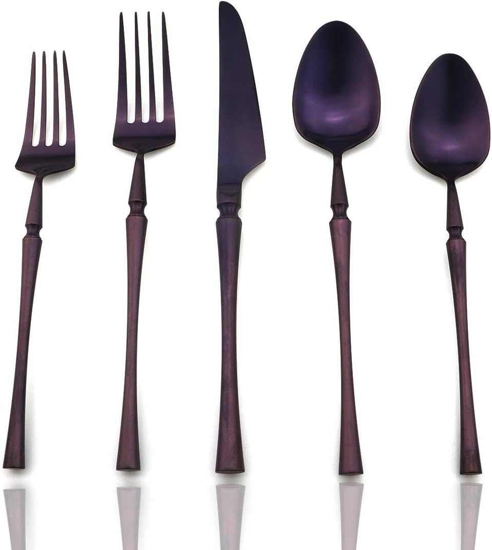 Amazon.com | JASHII Luxury 5-Piece Purple Silverware Flatware Set ...