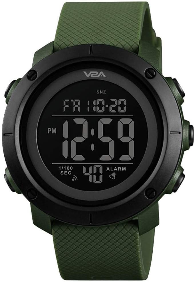 V2A Silicone Digital Men Watch (Black Dial Green Colored Strap), Green ...