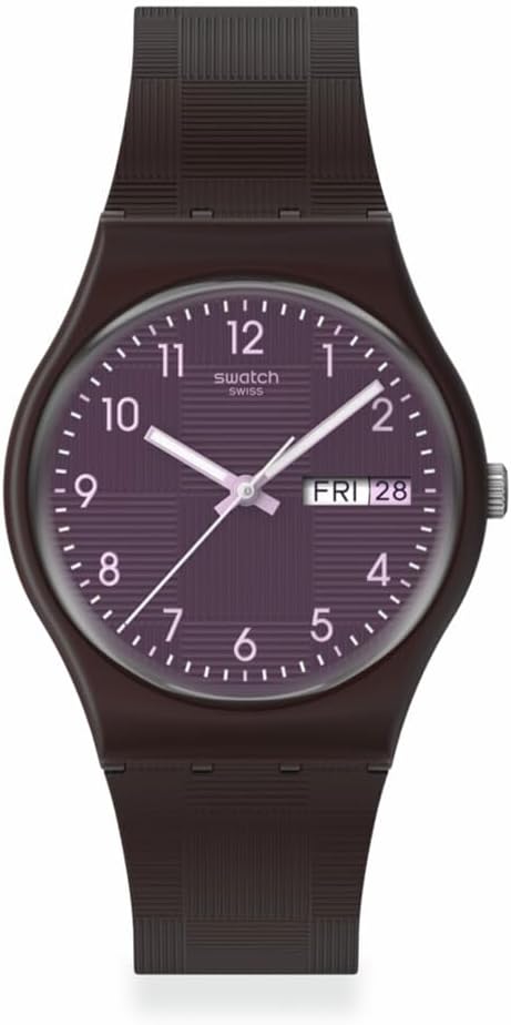 Swatch Montre analogique SO28C700 avec cadran violet, bracelet marron ...