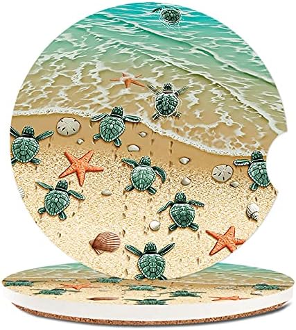 Amazon.com: Turtles On The Beach Absorbent Cup Holders Car Coasters ...