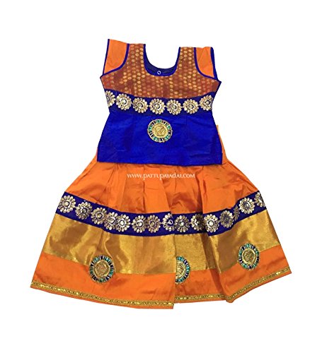 Buy Karishma Kids Fancy Langa (Raw Silk Pavadai), Orange and Blue at ...