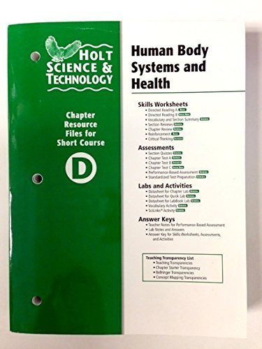 Holt Science & Technology: Chapter Resource File D: Human Body Systems ...