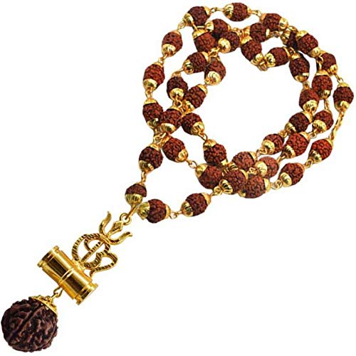 SATYAY CREATION Gold And Brown Brass Rudhrash Mala With Pendant For Men ...