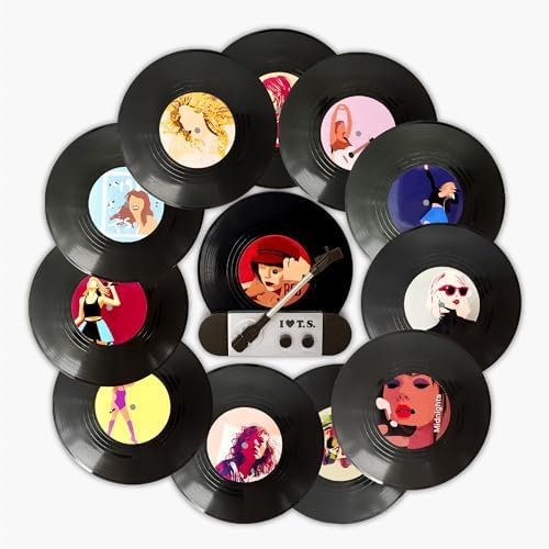 Amazon.com: Coasters Set of 12 with Vinyl Record Player Holder for ...