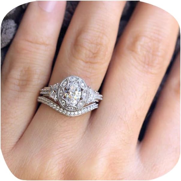Amazon.com: Two-in-One Stackable Cubic Zirconia Bridal Rings Sets Oval Cut CZ Engagement Rings ...