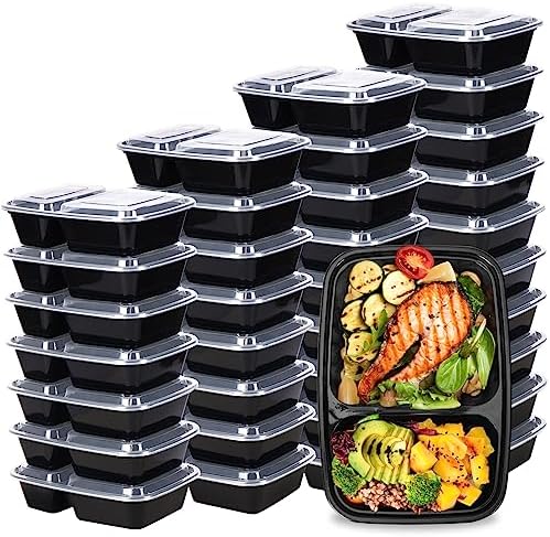 Amazon.com: Meal Prep Containers [20 pack] 33oz 2 compartment Food ...