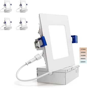 4 Inch Square LED Recessed Lighting, 5CCT Selectable 2700K/3000K/3500K ...