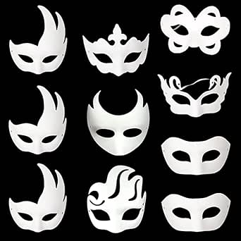 Paper Mache Art Masks 10 Pcs Paintable Masquerade Masks DIY Half face ...