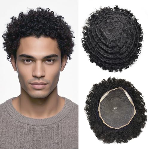 Amazon.com : Hair Units for Black Mens Afro Toupee Curly Human Hair ...