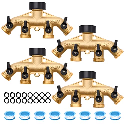 Snapklik.com : 4 Pack Hose Splitter, 4 Way Heavy Duty Brass Garden Hose ...