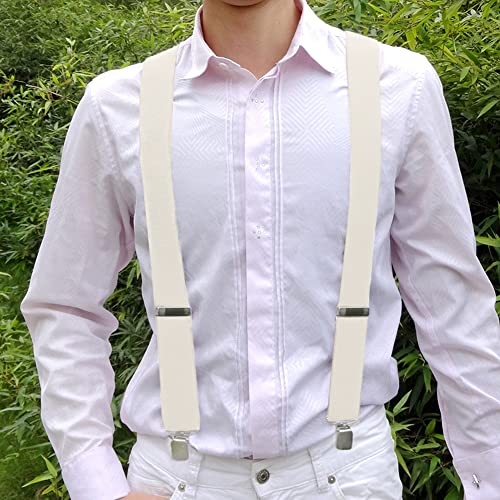 Buy Fasker Mens Suspenders X-Back 2" Wide Adjustable Solid Straight ...