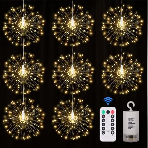 yowin Hanging Christmas Firework Lights 2 Pack 198 LED Starburst Lights ...