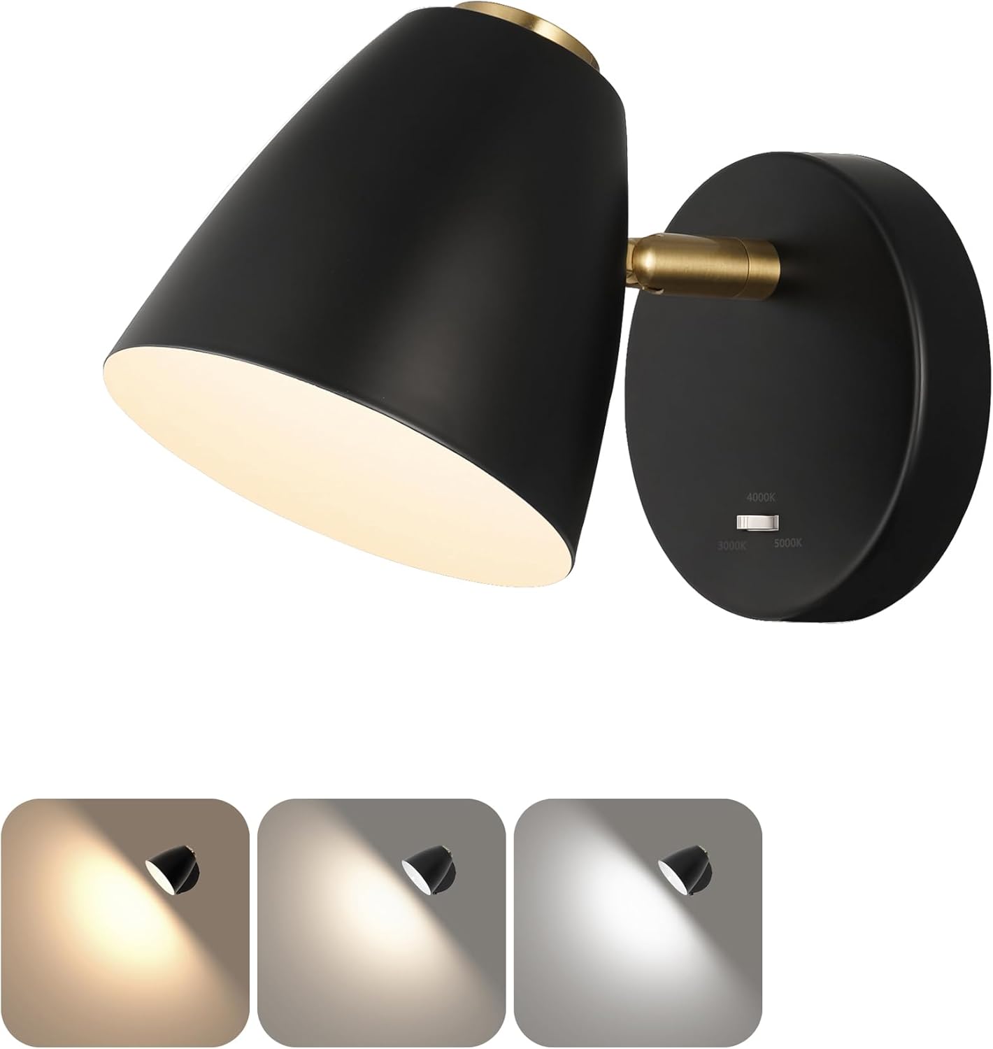 OIYIO Modern Hardwired Black LED Wall Sconces,3 Color Changeable Indoor ...