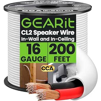GearIT 16/2 Speaker Wire (200 Feet) 16 Gauge (Copper Clad Aluminum ...