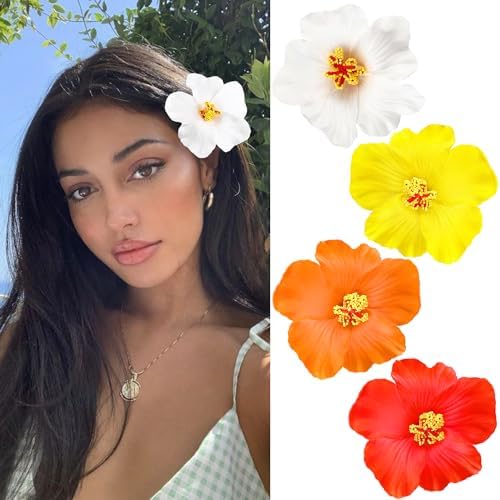 Amazon.com : TEBIEKOY 3Pcs Hawaiian Flower Hair Clips for Women Plumeria Hibiscus Hair Clip 3.5 ...