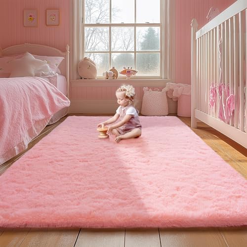 Amazon.com: Noahas Kids Carpet,Yellow and Pink 4x6,Fluffy Rainbow Rug ...
