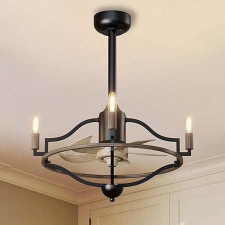 PAZALA Retro White Chandelier Fan with Light, 20 inch Ceiling Fan with ...