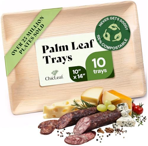 Chic Leaf Rectangular Palm Leaf Platter for Charcuterie Boards - 10" x ...