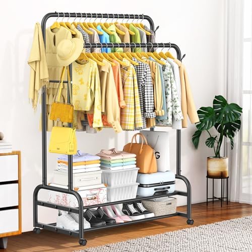 Amazon.com: ANTIWAR Sturdy Metal Double Rodding Clothes Rack With ...