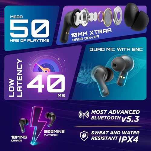 Fastrack Fpods FZ100|BT5.3 TWS Earbuds, Mega 50Hrs Playtime, Extra Deep ...